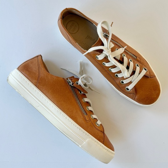 Paul Green | Shoes | Paul Green Side Zip Sneakers In Cuoio Tan Leather ...